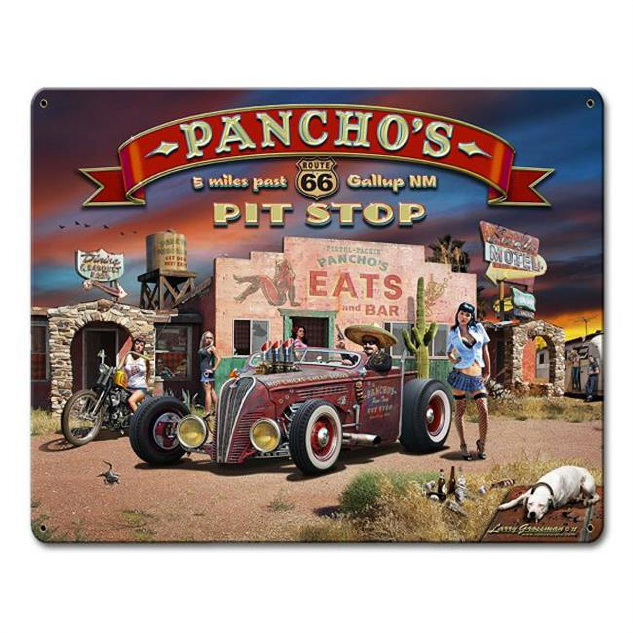 Past Time Signs LGB060 Larry Grossman Route 66 Panchos Satin Metal Sign ...