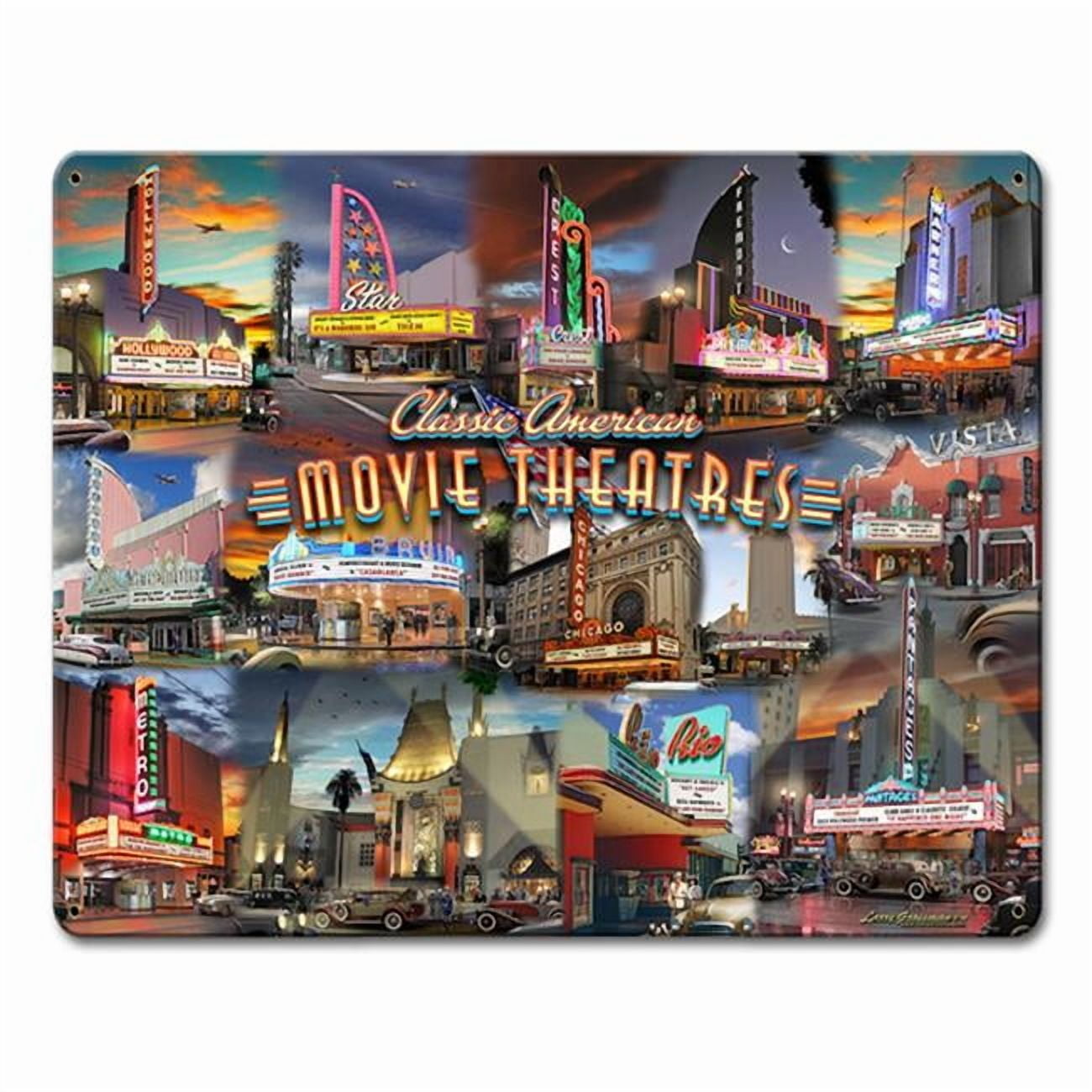Past Time Signs Larry Grossman Movie Theater Collage Satin Metal Sign ...