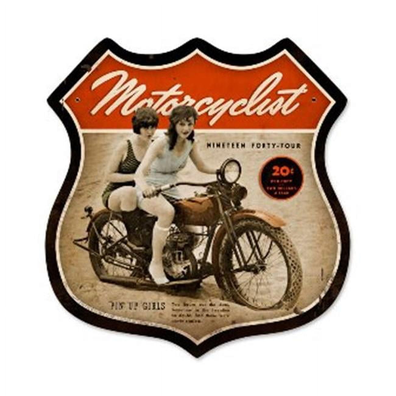 Past Time Signs MCM006 Motorcycle Pinups Motorcycle Shield Metal Sign ...