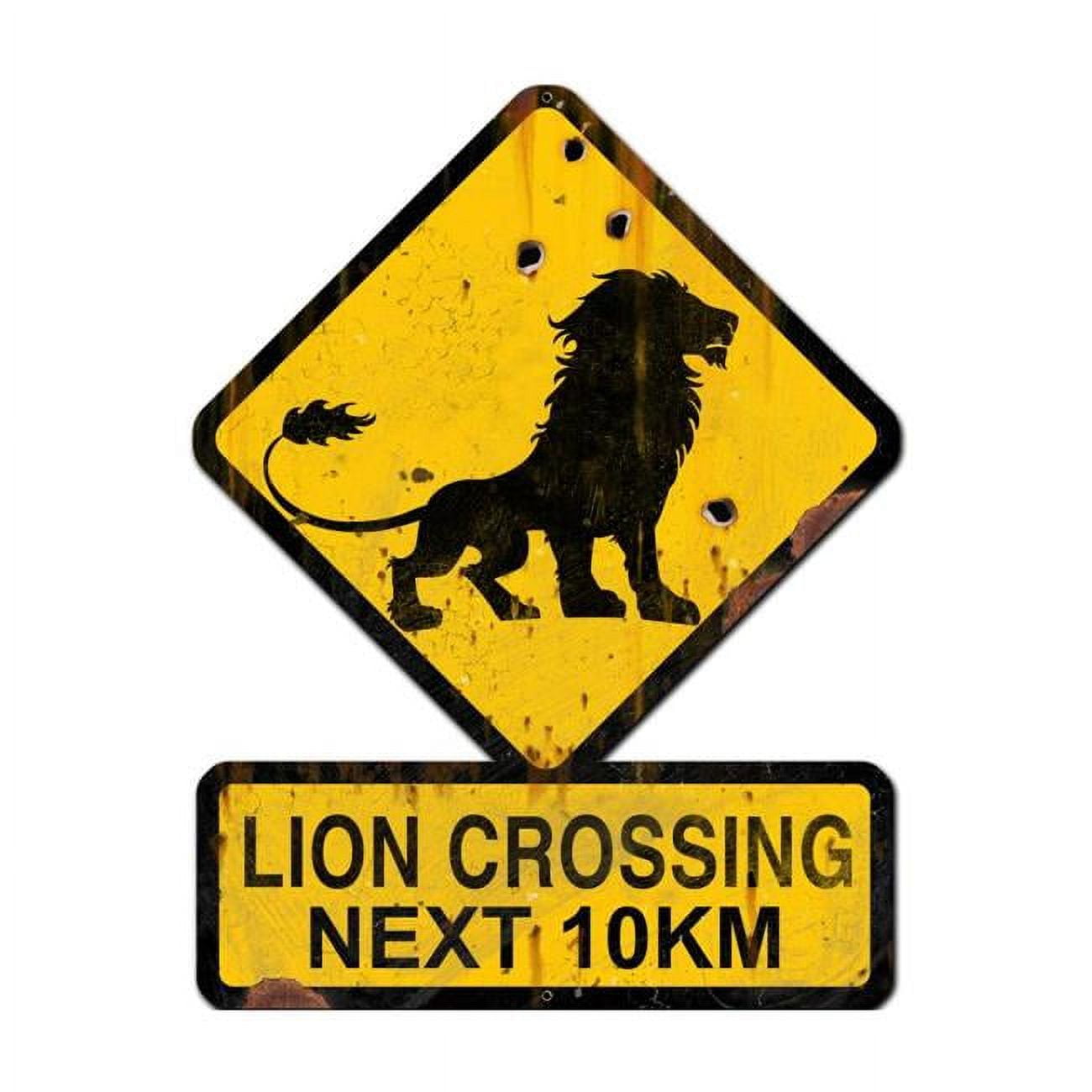 Past Time Signs PS301 Lion Crossing Next 10 Km Custom Metal Shape Sign ...