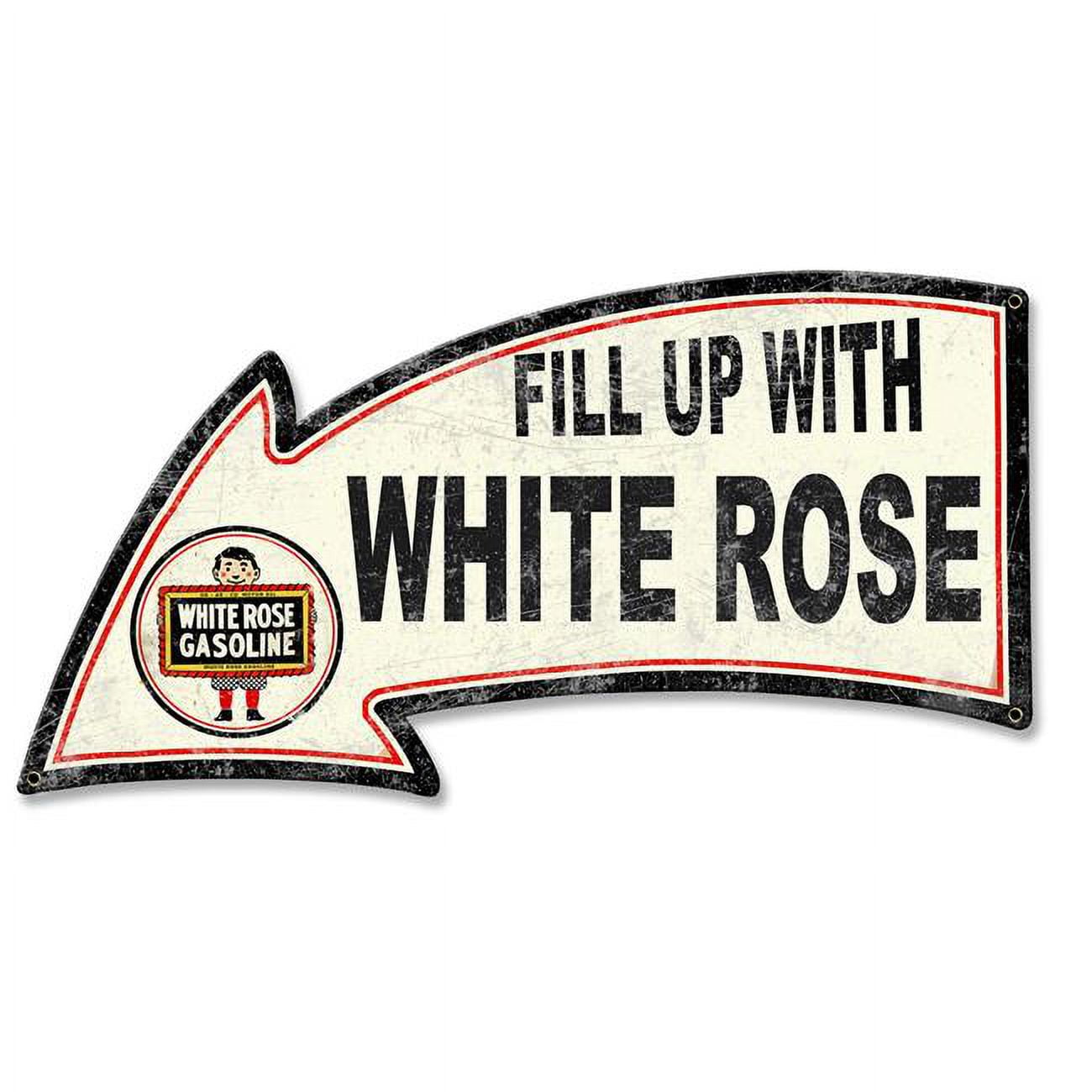 Past Time Signs PS543 Fill Up with White Rose Arrow Plasma Metal Sign ...