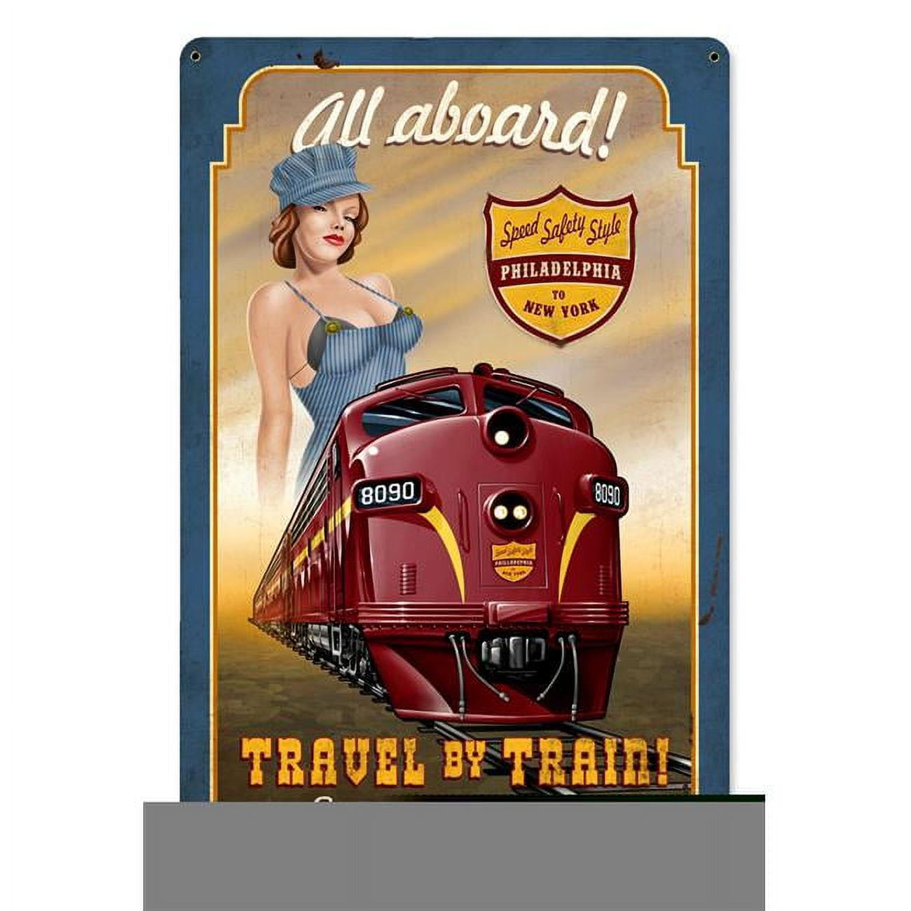 Past Time Signs PTS574 12 x 18 in. Travel By Train Satin Metal Sign ...