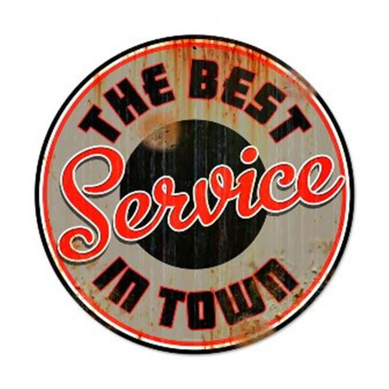 Past Time Signs RPC332 Best Service Automotive Round Metal Sign- 14 W X ...