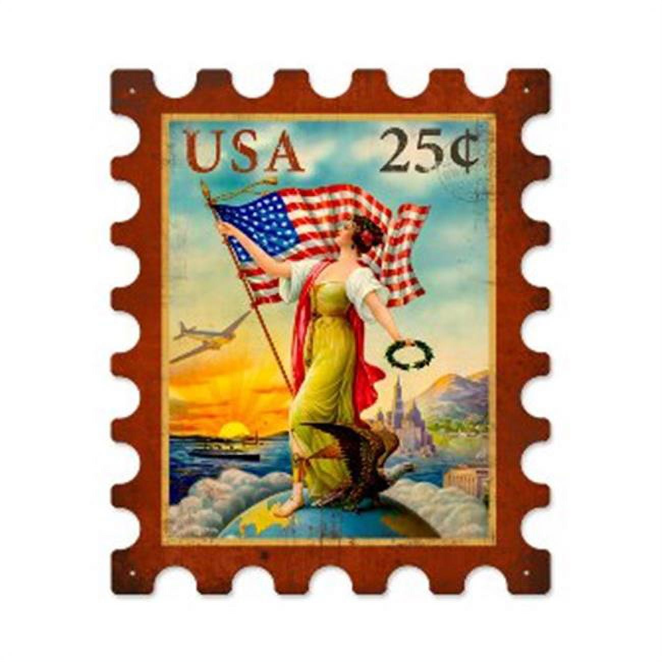 Past Time Signs USA Eagle Allied Military Stamp Metal Sign - Red White ...