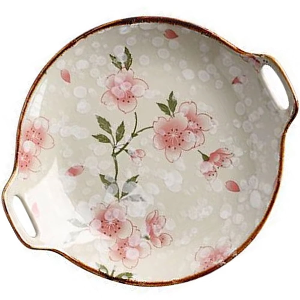 Pasta Bowl 10.4-inch Large Serving Plate with Handles Floral Salad Bowl ...