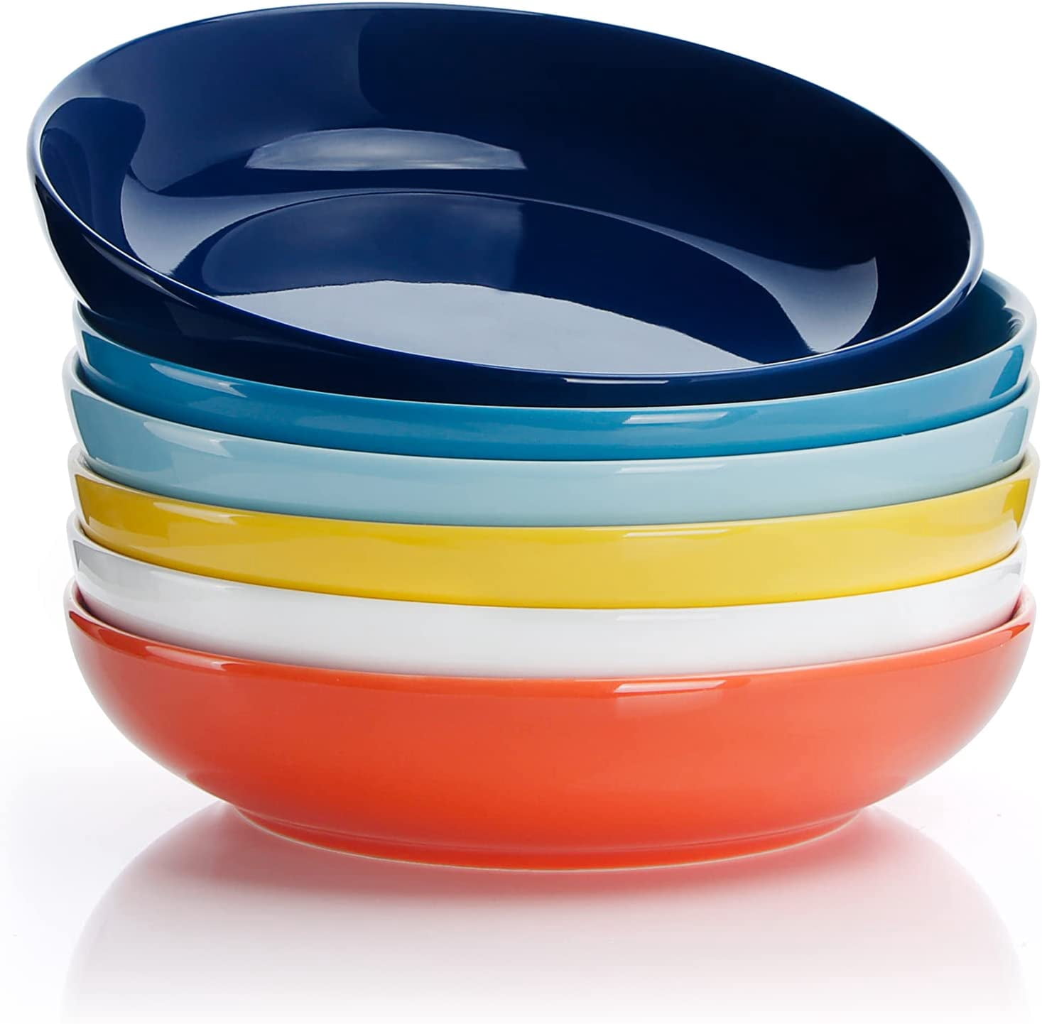 Pasta Bowls, 22 Ounce Salad Serving Bowls Set of 6, 7.6 Inch Porcelain ...