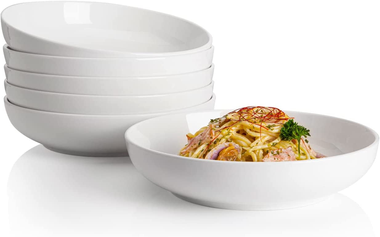 Pasta Bowls, 22 Ounce Salad White Serving Bowls Set of 6, 7.6 Inch ...