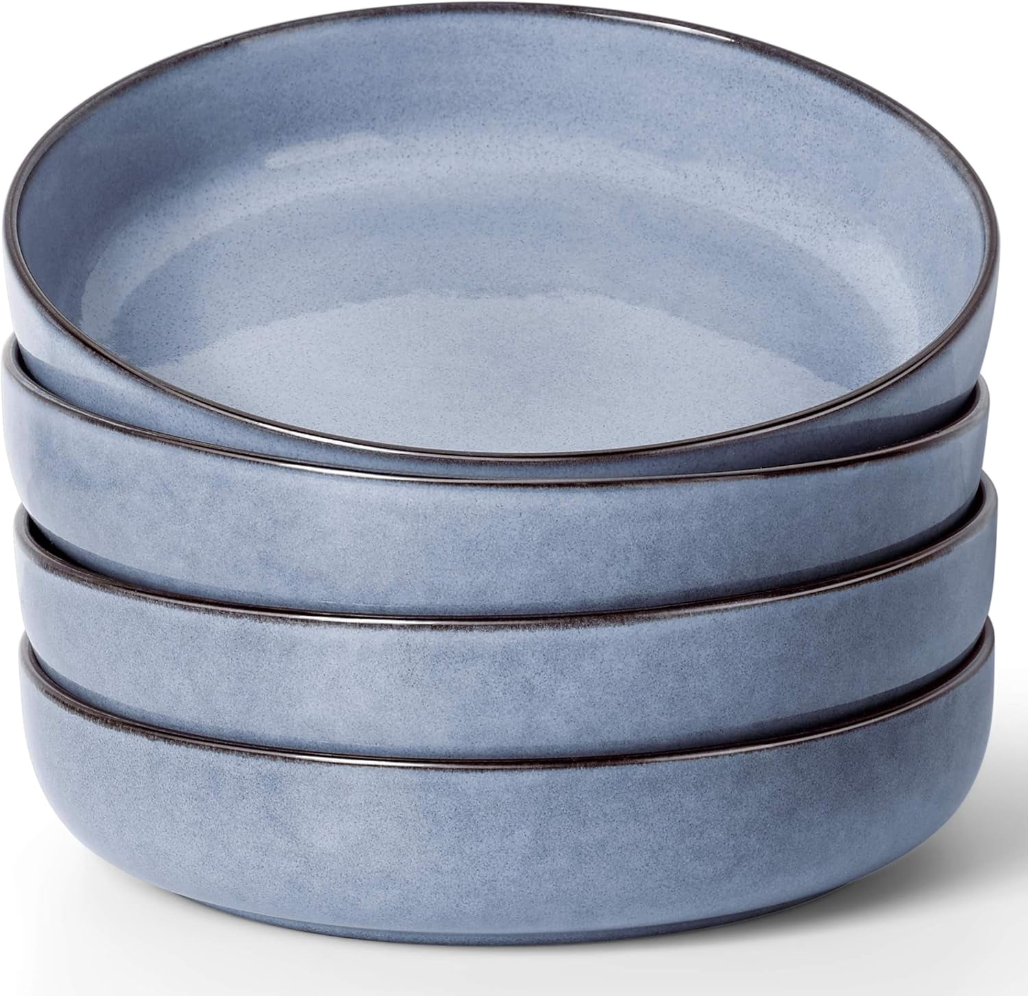 Pasta Bowls Set of 4, Stoneware Large Wide Shallow Plates and Bowls ...