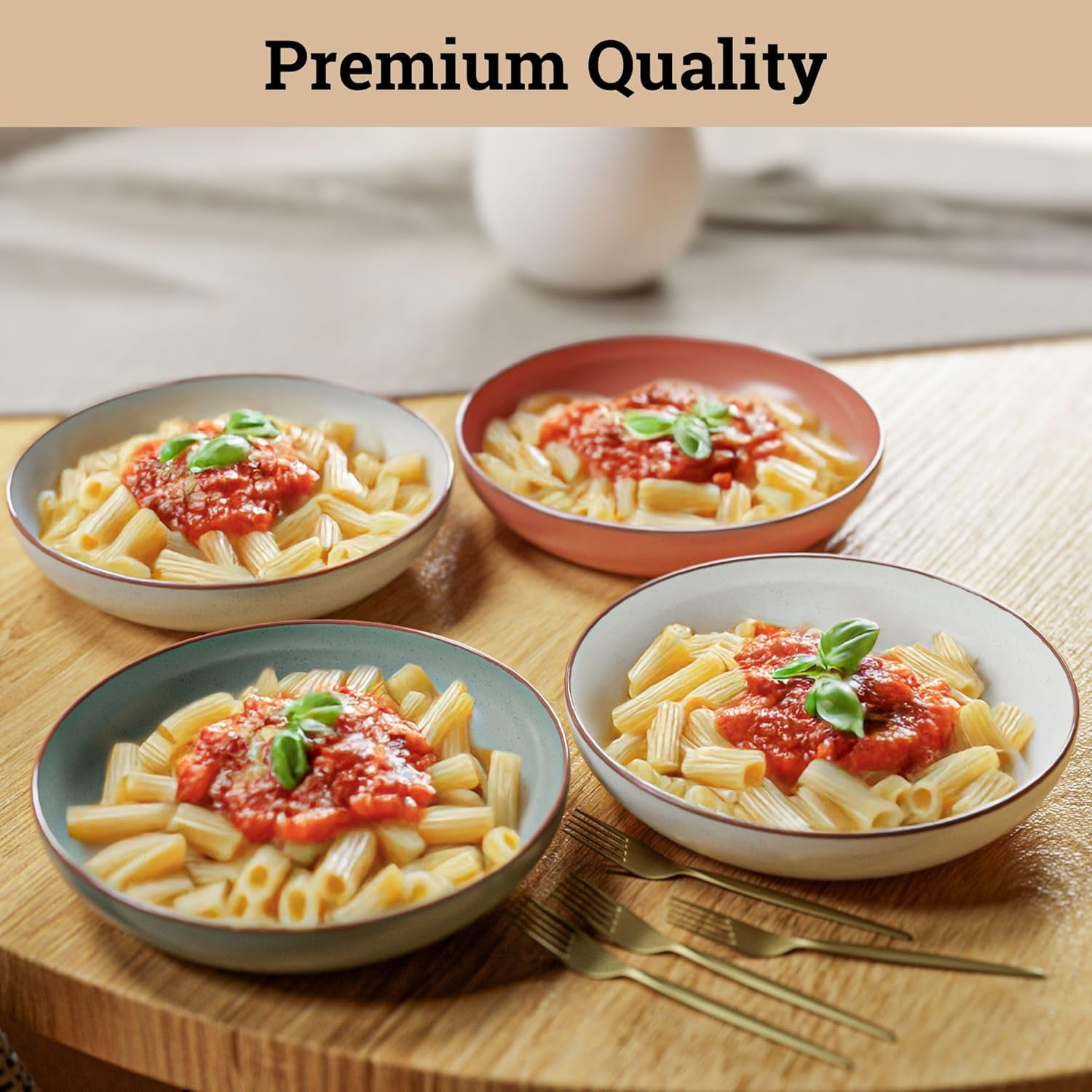 Pasta Bowls Set of 4 - Large 30 oz Ceramic Plates - Oven, Microwave ...