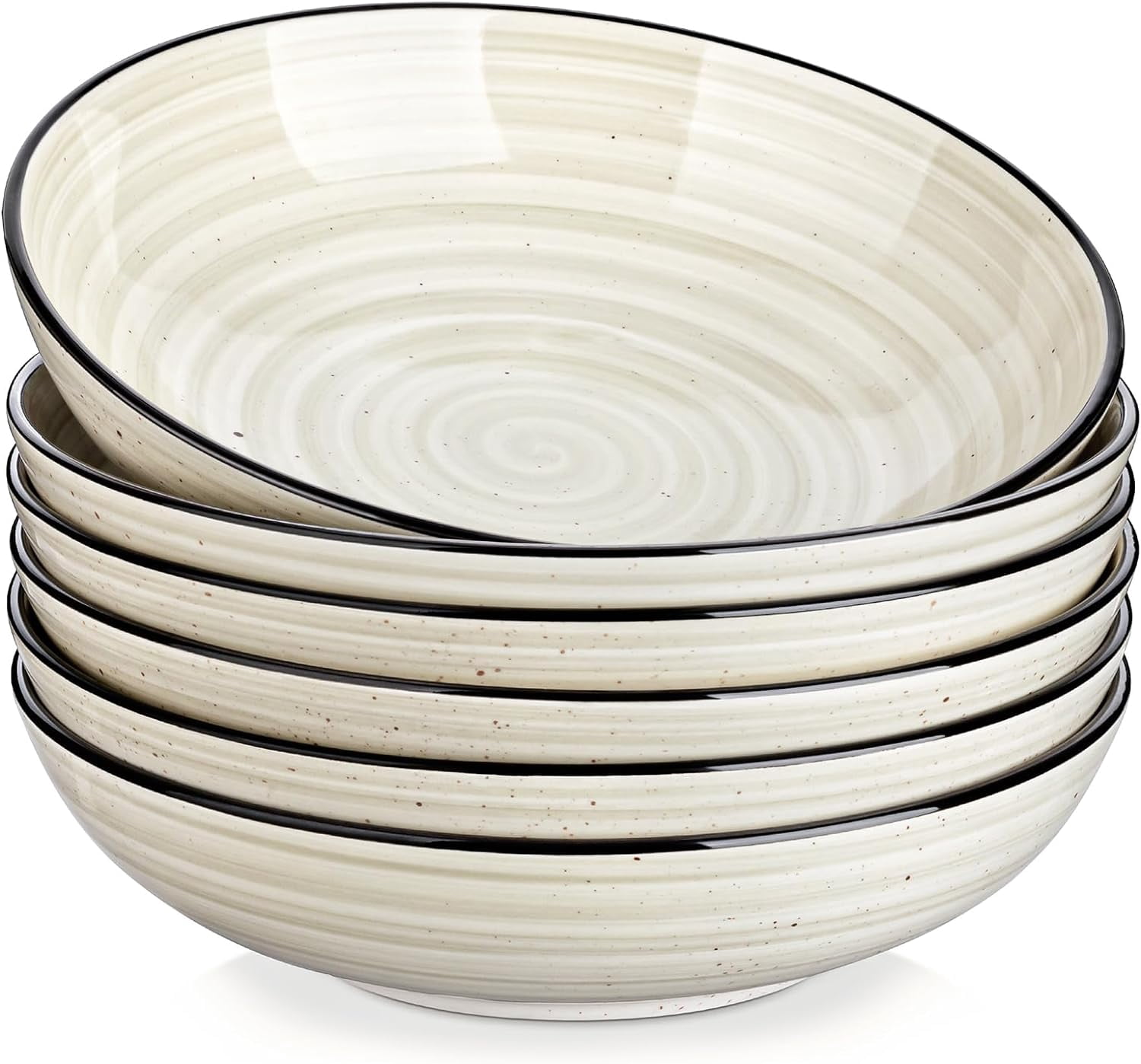 Pasta Bowls Set of 6, 38 Oz Ceramic Salad Bowls, Wide and Shallow Bowls ...