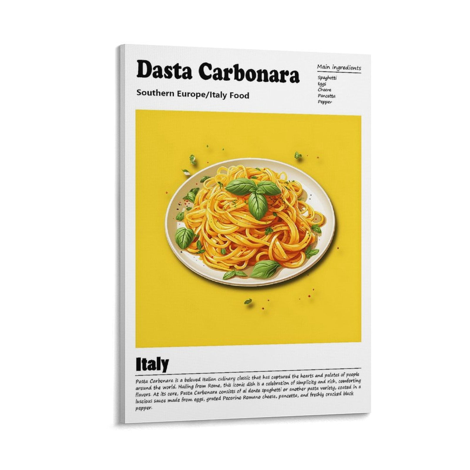 Pasta Carbonara Poster, Food Wall Art, Italian Food Print Kitchen ...