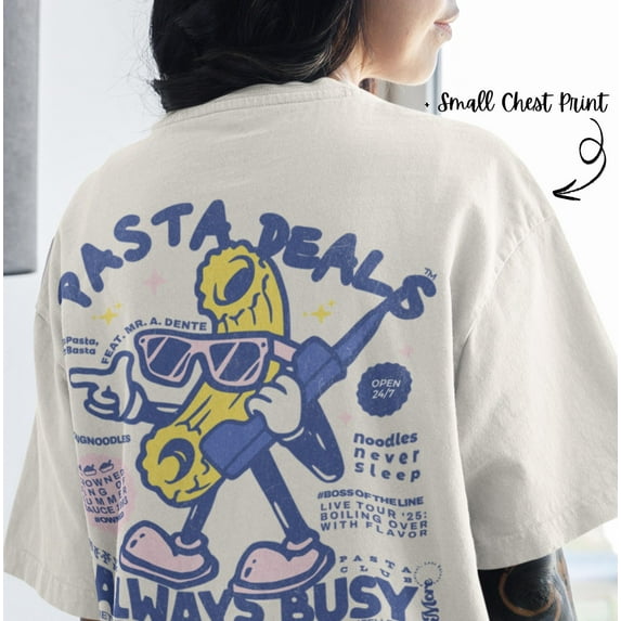 Pasta Club Funny Shirt – Retro Cartoon Graphic Tee, Hand-Drawn Foodie ...