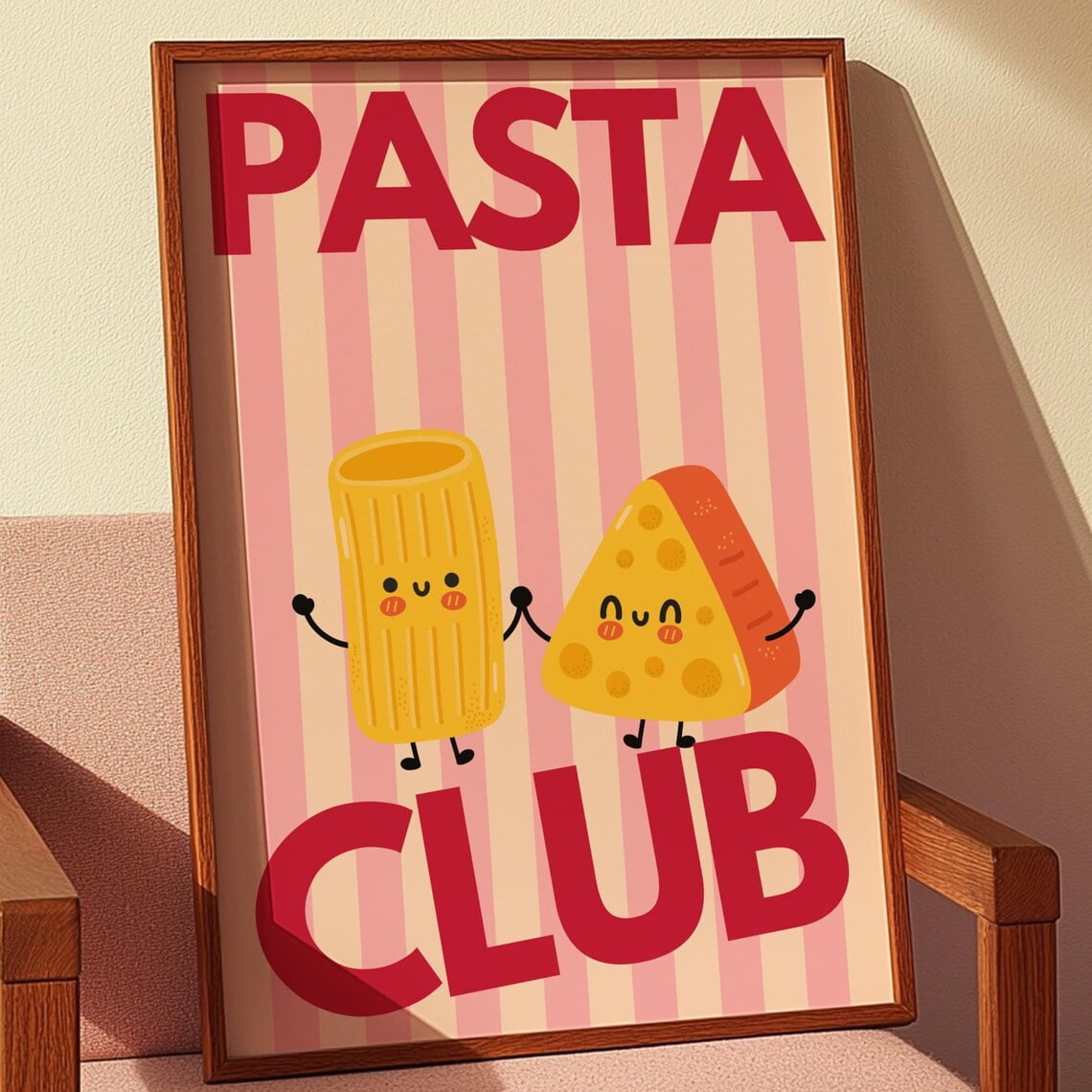 Pasta Club Print, Vintage Kitchen Print, Funky Bar Cart, Pink Stripe ...