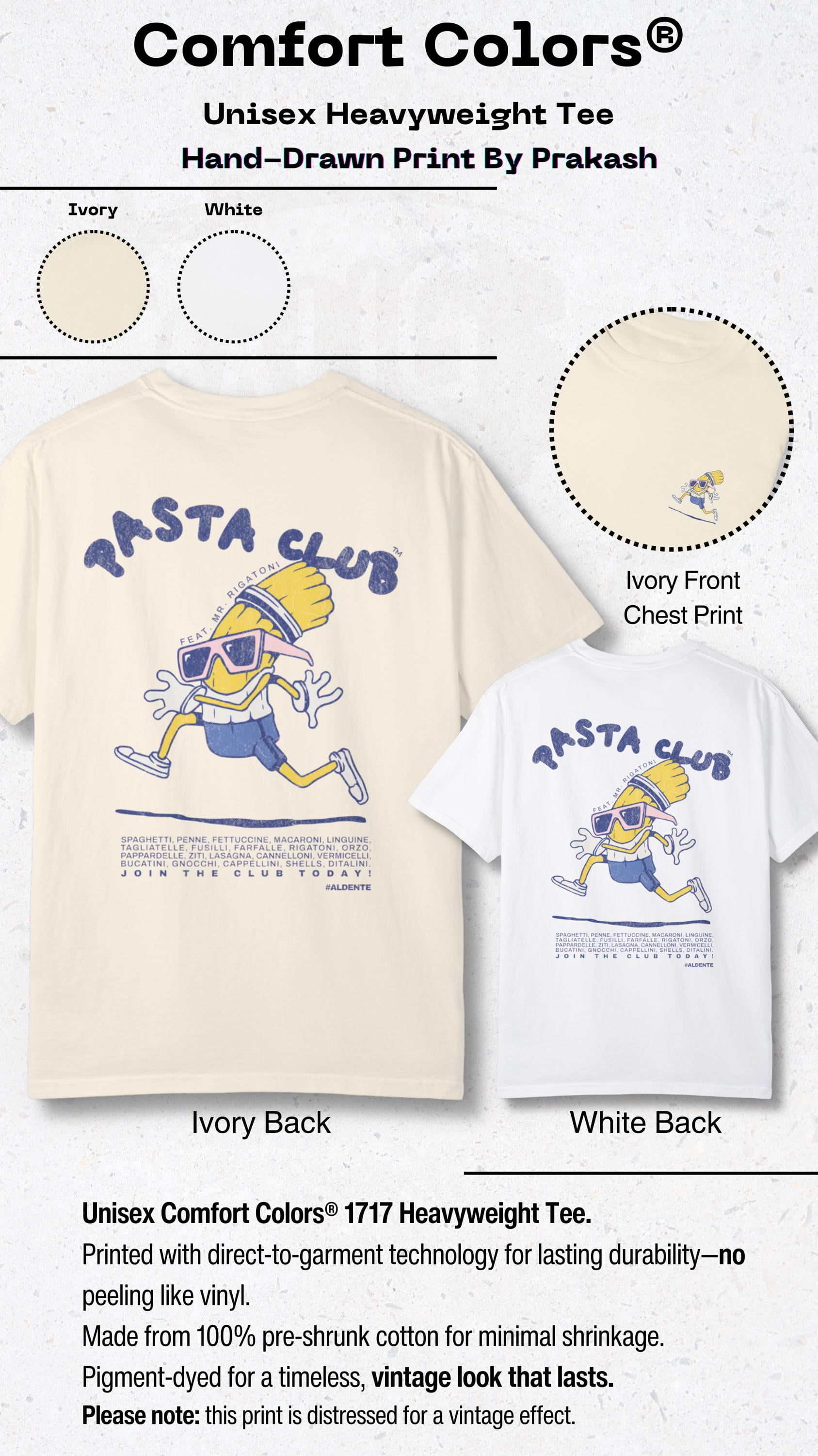 Pasta Club Tee Funny Food Shirt for Foodies Runners, Hand-Drawn Pasta ...