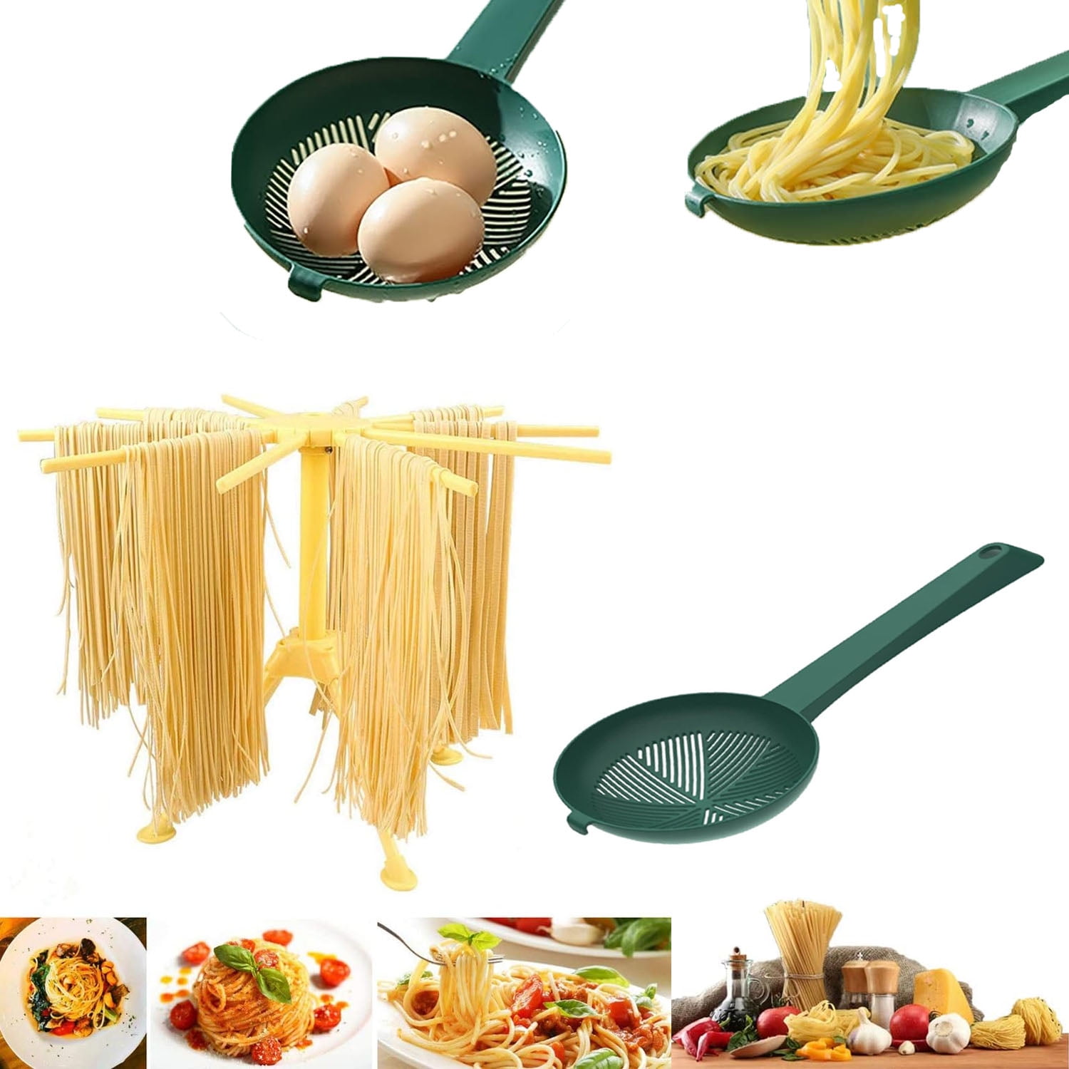 Pasta Drying Rack Collapsible, with Plastic Strainer Colander, Plastic ...