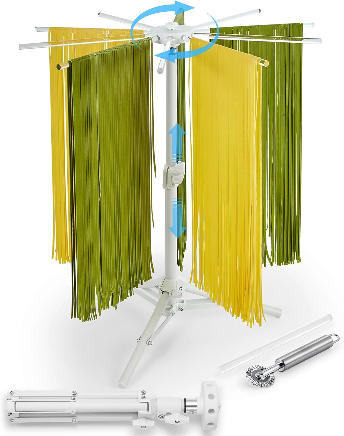 Pasta Drying Rack Foldable –360° Rotating and Adjustable Height Large ...
