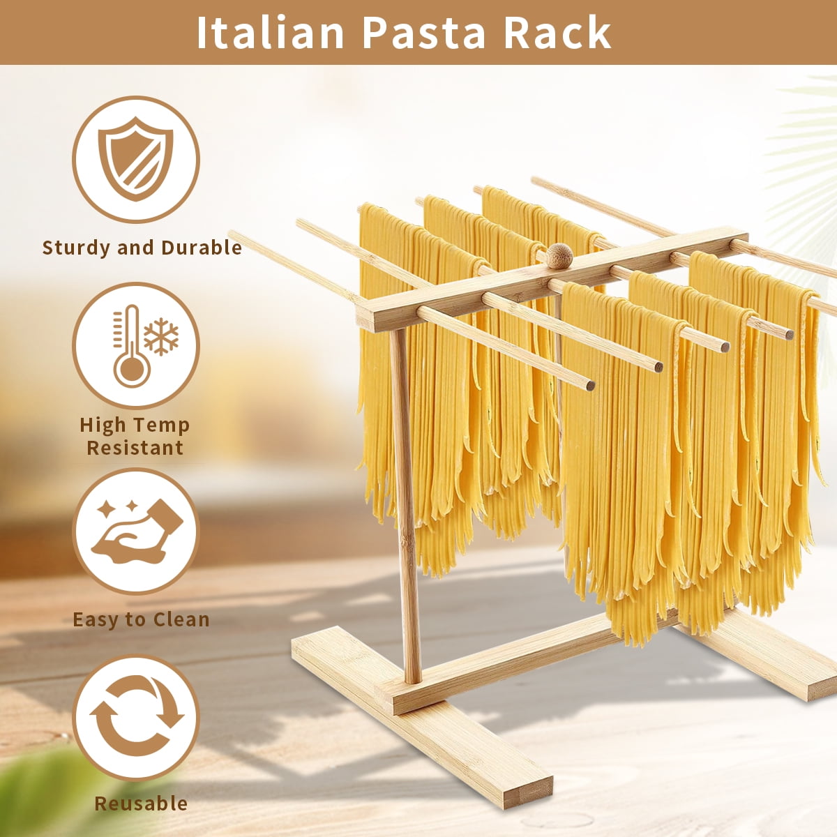 Pasta Drying Rack with Transfer Wand and 12 Bars Noodle Dryer Stand ...