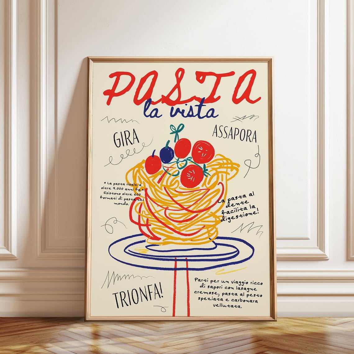 Pasta Illustration Art Printitalian Kitchen Typography Posterwhimsical ...