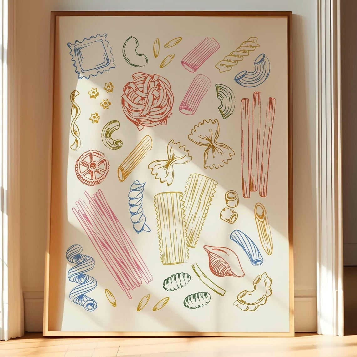 Pasta Illustration for Pasta Lovers, Kitchen Pasta Print, Italian Food ...