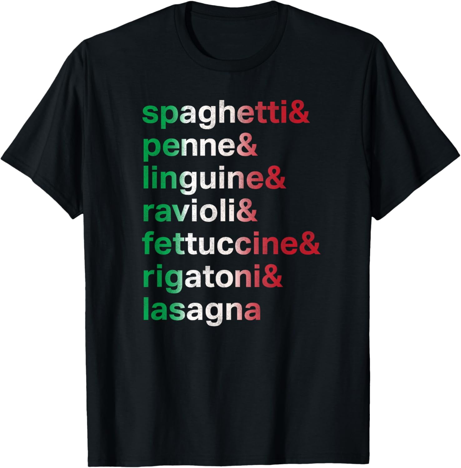 Pasta Italian Food Tshirt Foodie Chef List of Pastas Tee T-Shirt ...
