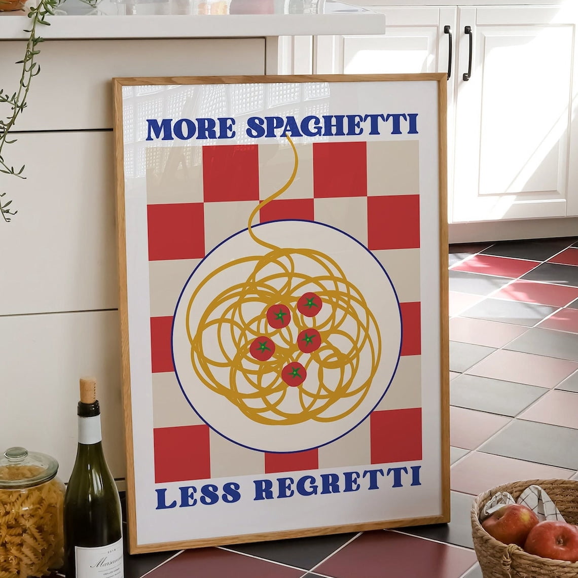 Pasta Kitchen Print, More Spaghetti Less Regret Poster, Italian Food ...