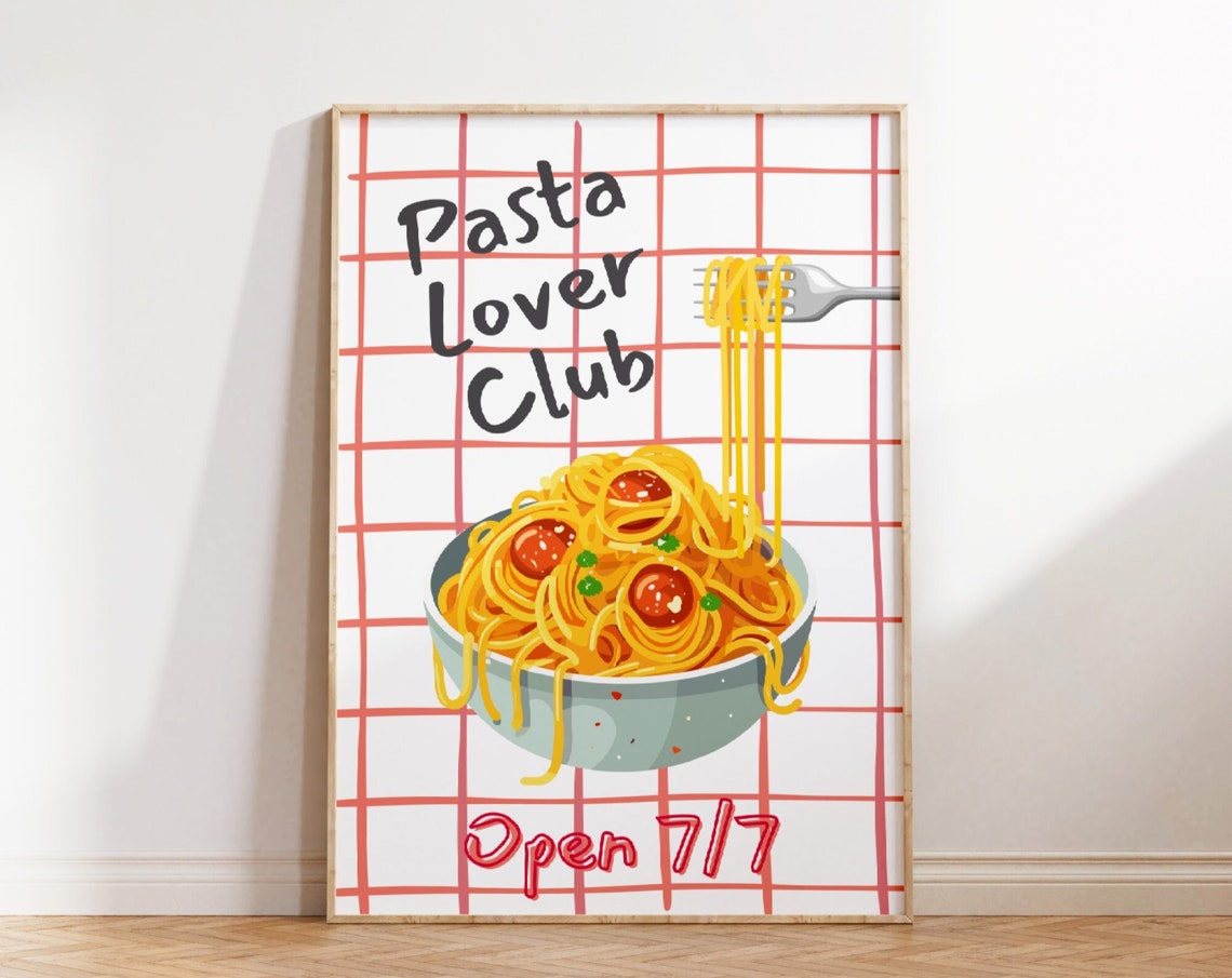 Pasta Lover Club Poster, Pasta Poster, Spaghetti Print, Pasta Poster ...