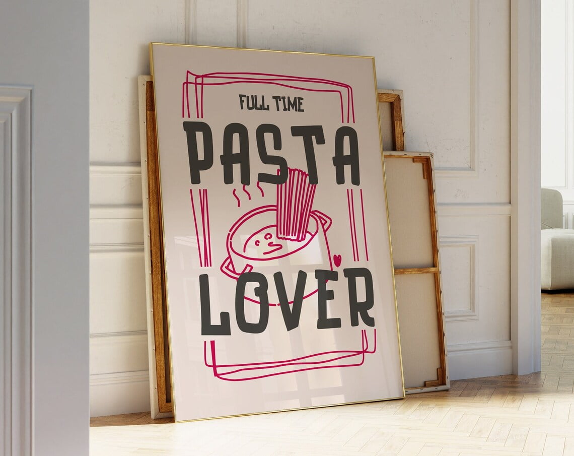 Pasta Lover Funky Kitchen Print • Trendy Kitchen Wall Art • Retro Bold ...