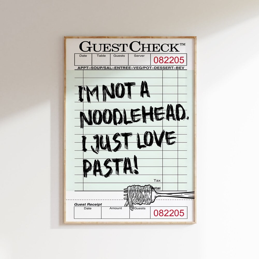 Pasta Lovers Print Fun Kitchen And Bar Poster 'I'M Not A Noodlehead ...