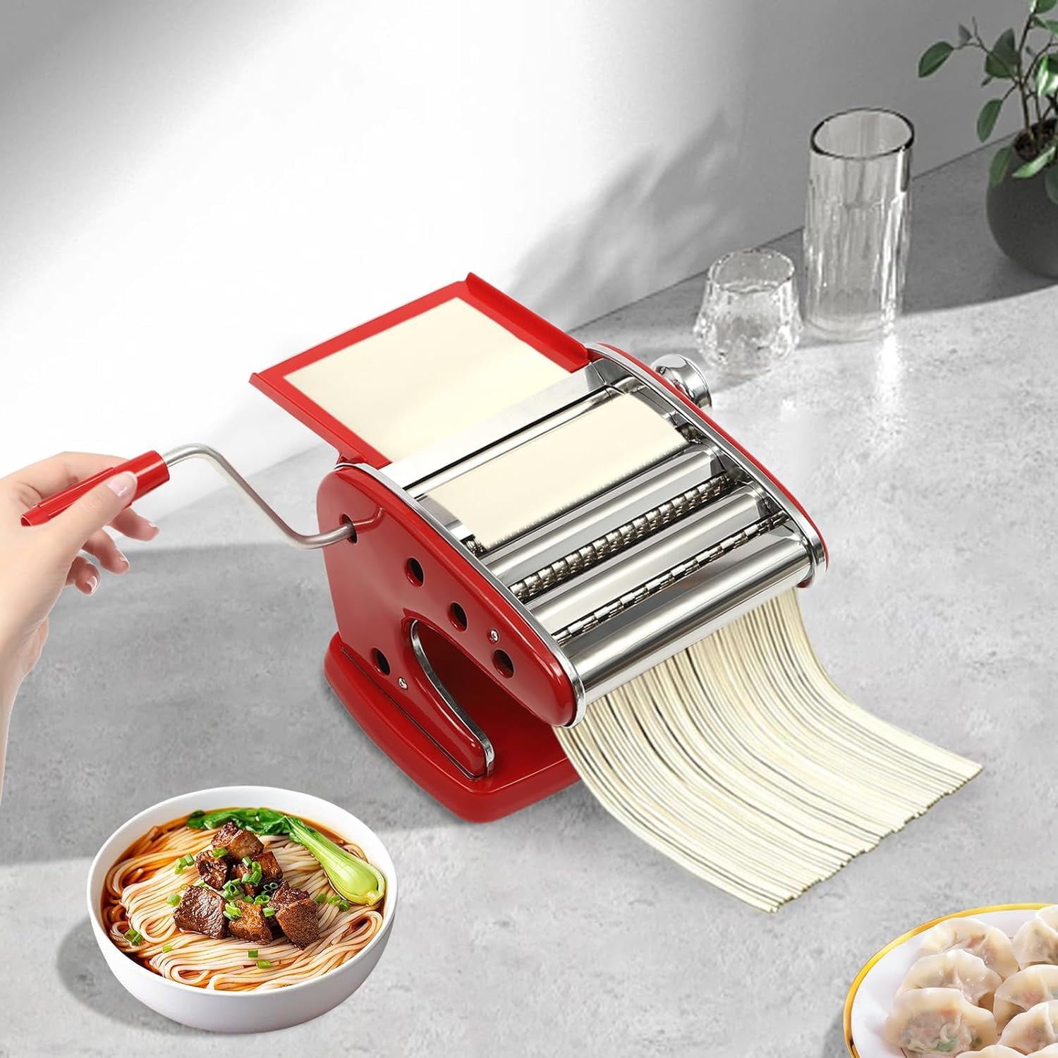 Pasta Maker Machine, with 6 Adjustable Thickness Settings, Noodle ...