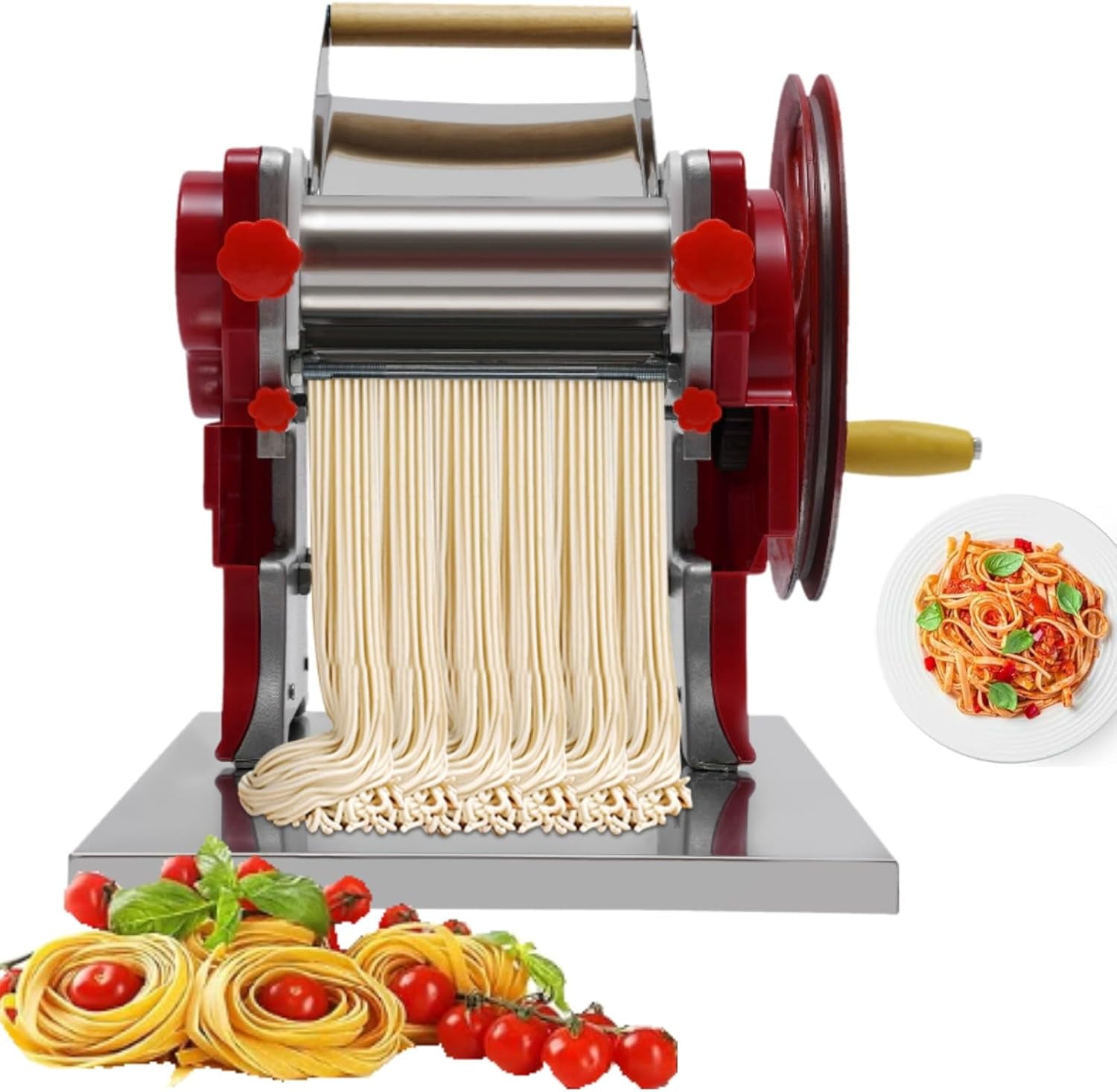 Pasta Maker Machine, Manual Hand Press, Adjustable Thickness Settings ...