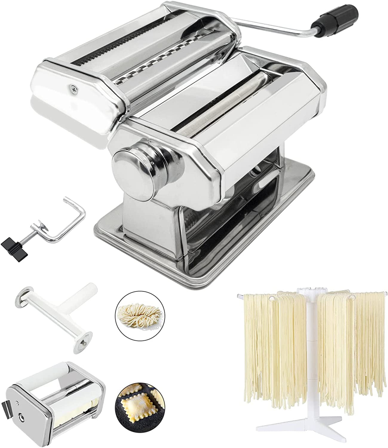 Pasta Maker Machine, Set of 6 Piece 150mm Steel Noodle Maker Machine ...