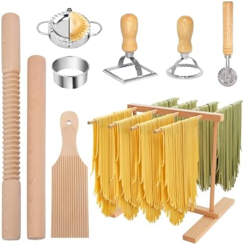 Pasta Making Tools, 9 PCS Wood Pasta Making Kit with Pasta Drying Rack ...