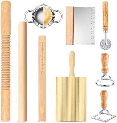 Pasta Making Tools,Wood Pasta Making Kit with 3 Rolling Pins,Gnocchi ...