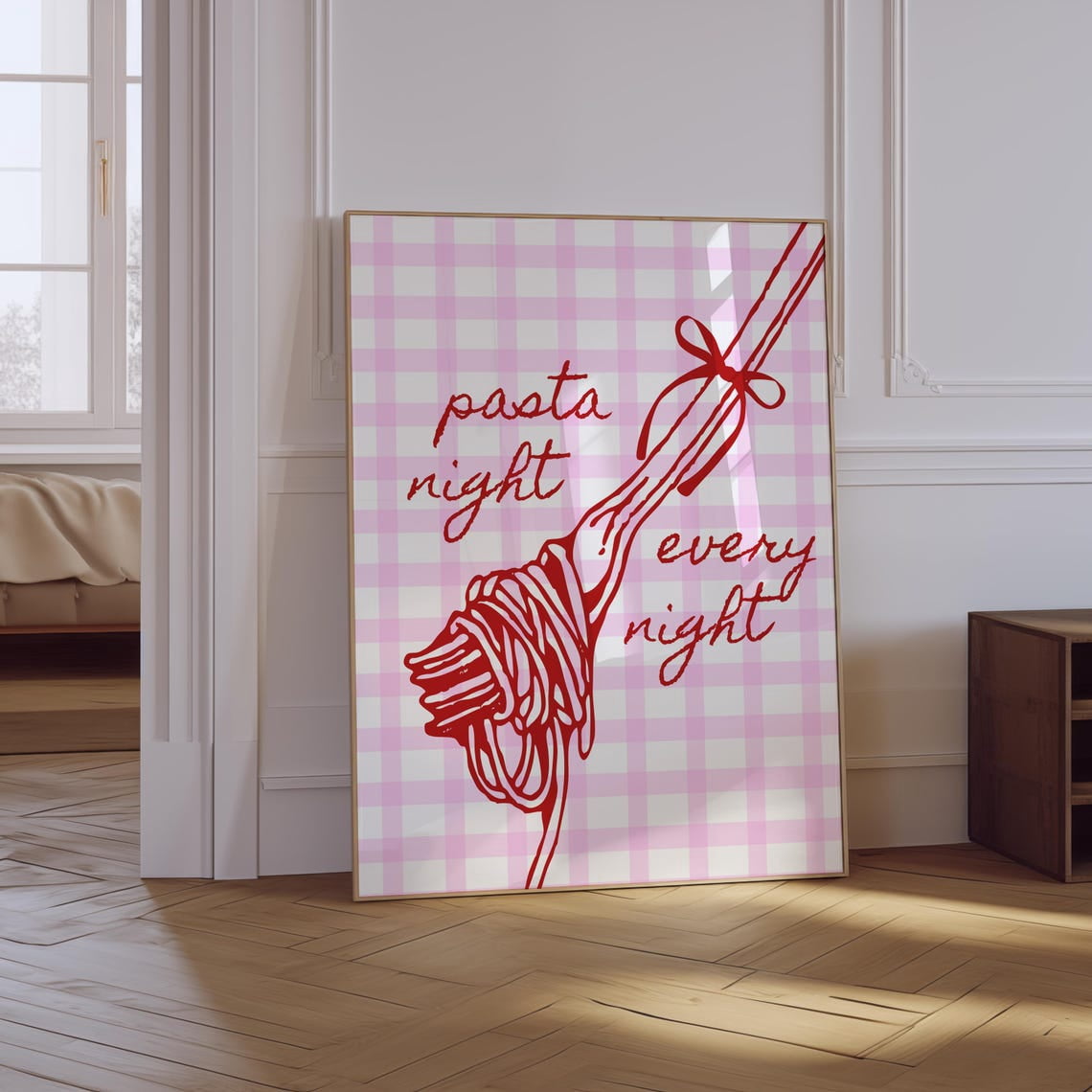 Pasta Night Every Night Pink Kitchen Poster, Unframed Size 12x18 ...