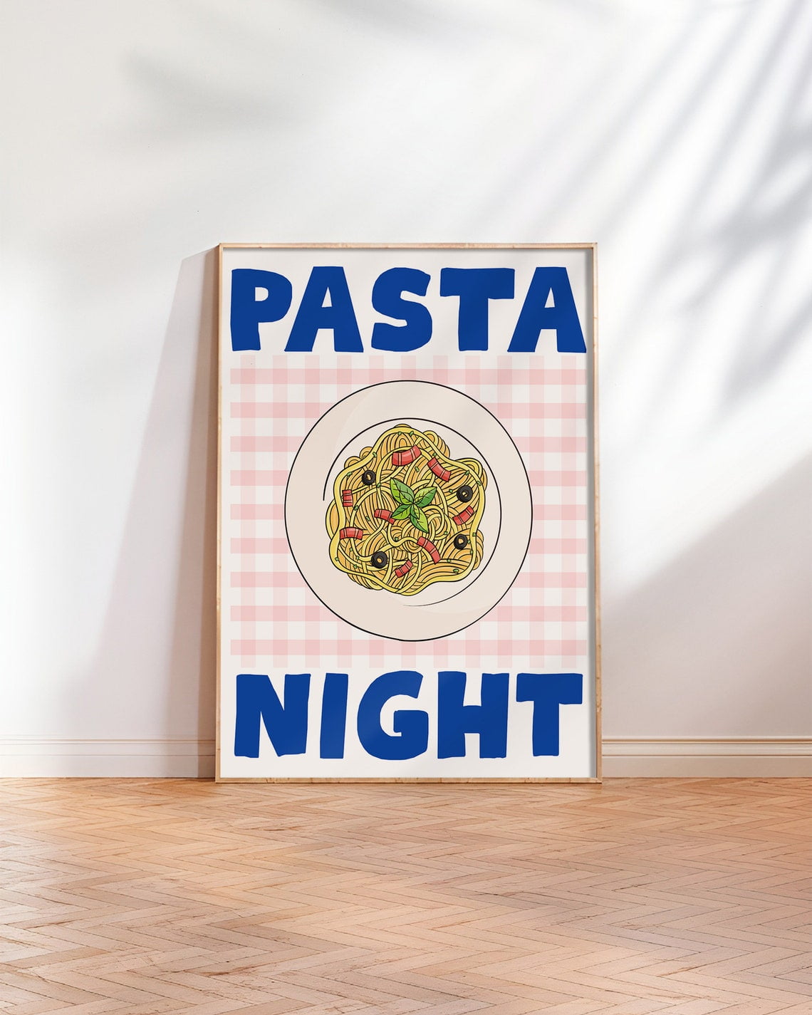 Pasta Night Poster Spaghetti Art Retro Kitchen Wall Art for Fun Italian ...