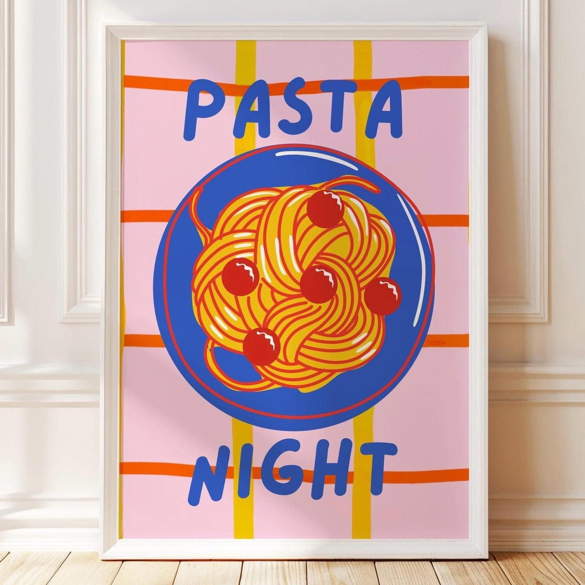 Pasta Night Print, Italian Food Poster, Spaghetti Illustration ...