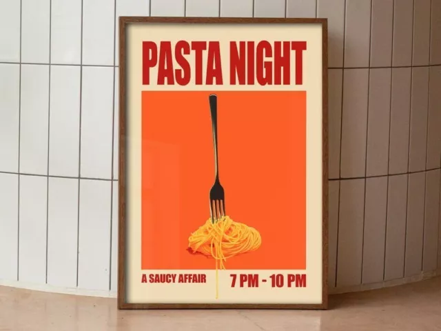 Pasta Night Print Retro Food Art Mid Century Modern Print Kitchen Wall ...