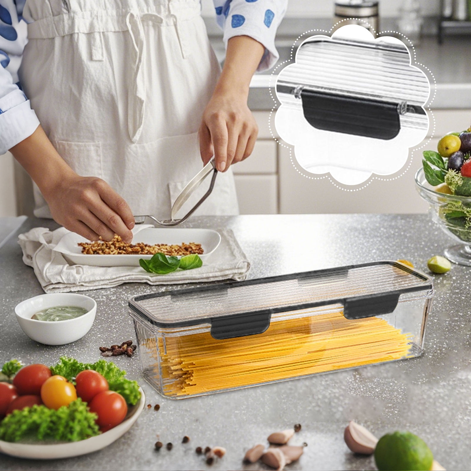 Pasta Noodle Storage Container with Lid, Airtight Dry Food Pantry ...