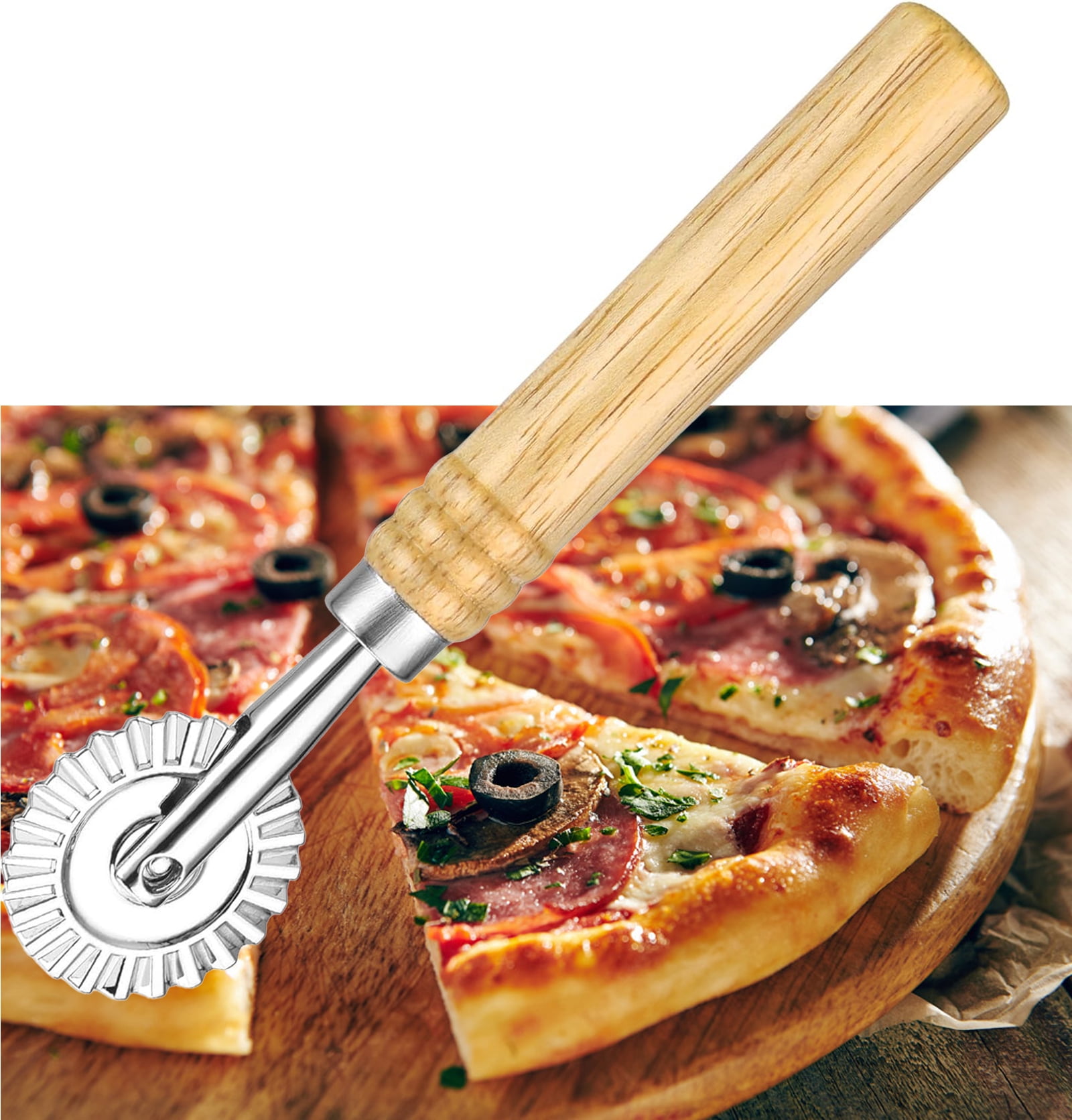 Pasta & Pastry Cutter Wheel for Home Cooks - Wooden Handle with Fluted ...