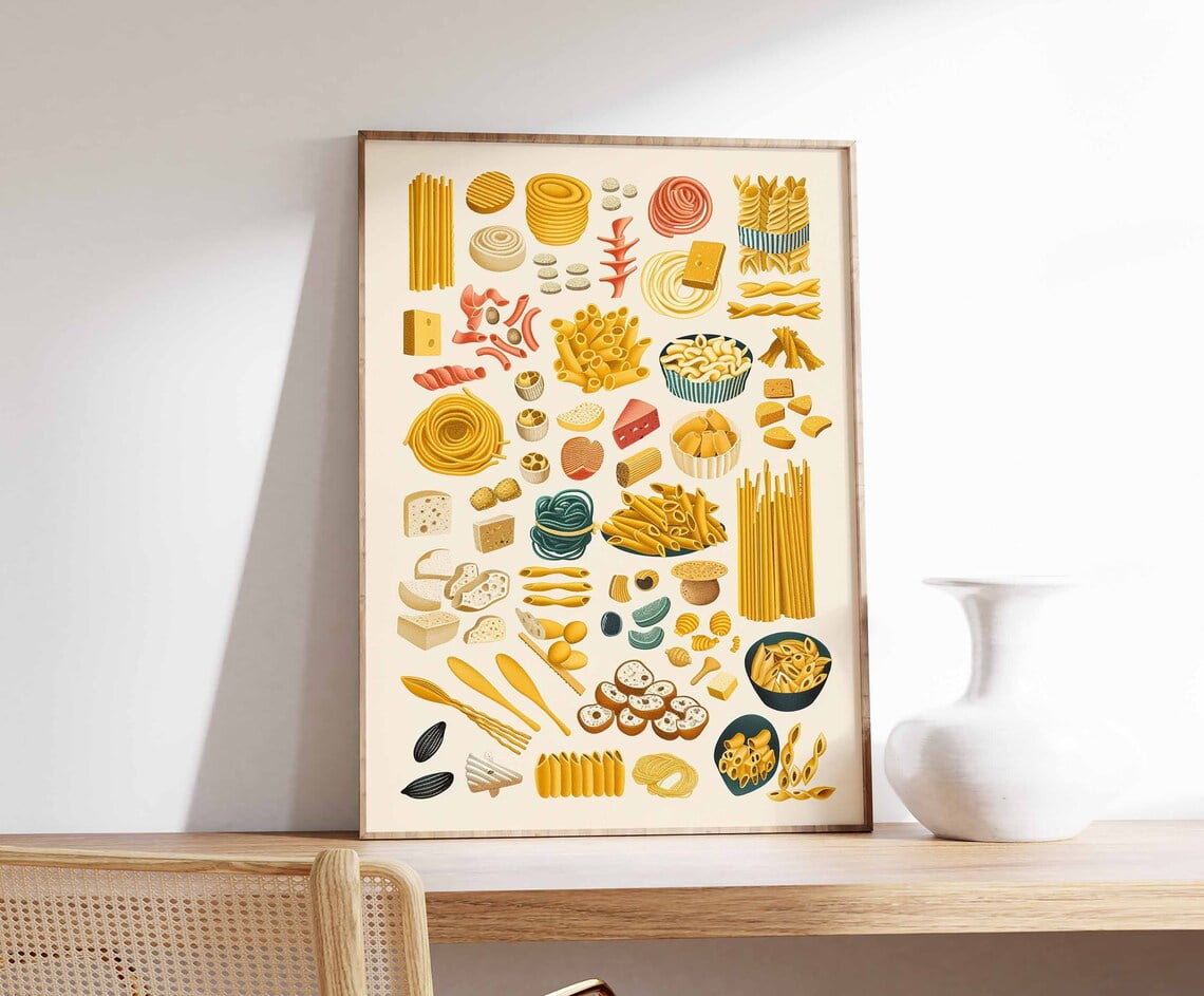 Pasta Poster, Pasta Art, Italian Food Print, Kitchen Decor, Kitchen ...