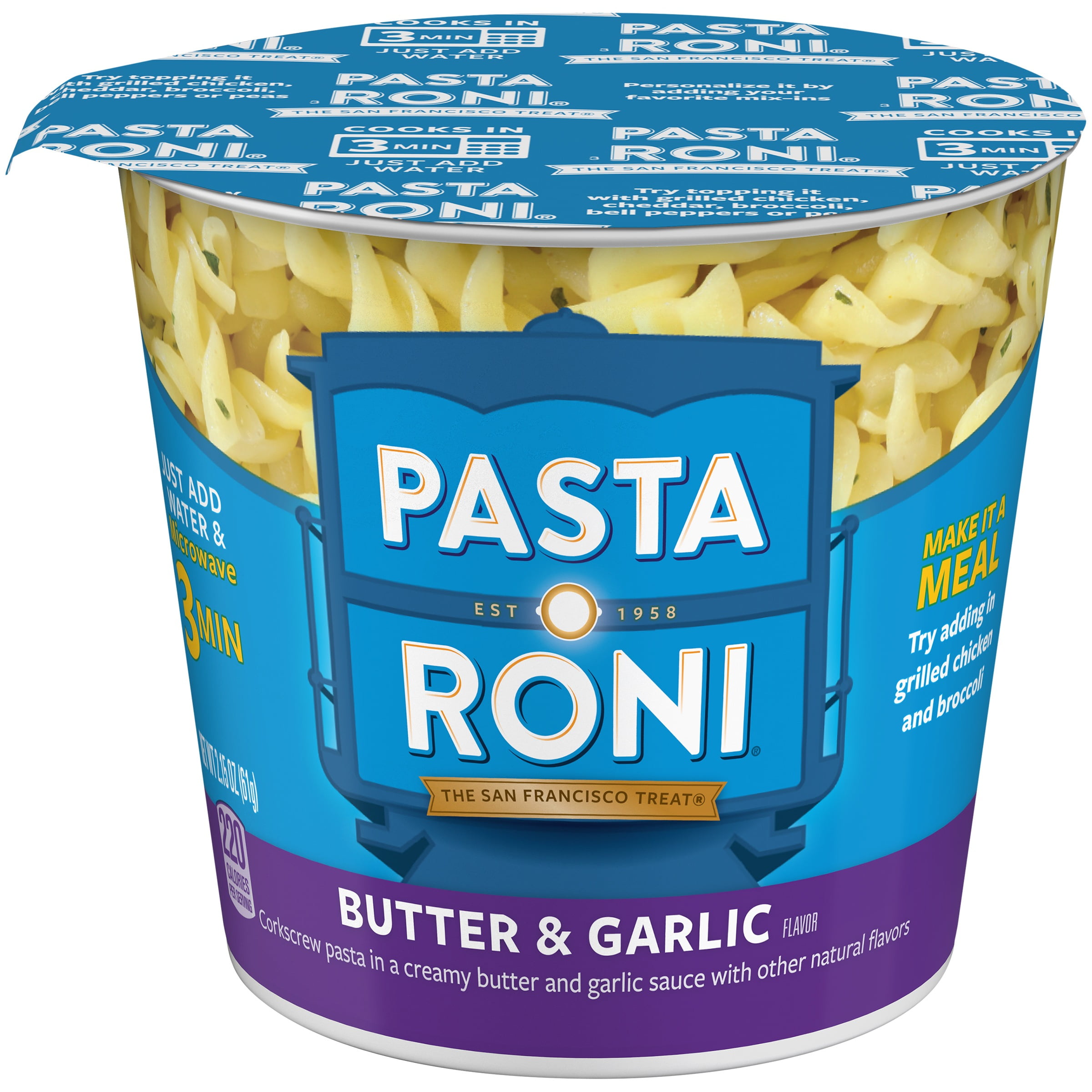 Pasta Roni Butter & Garlic Corkscrew Pasta, Single Serve, Instant Food ...