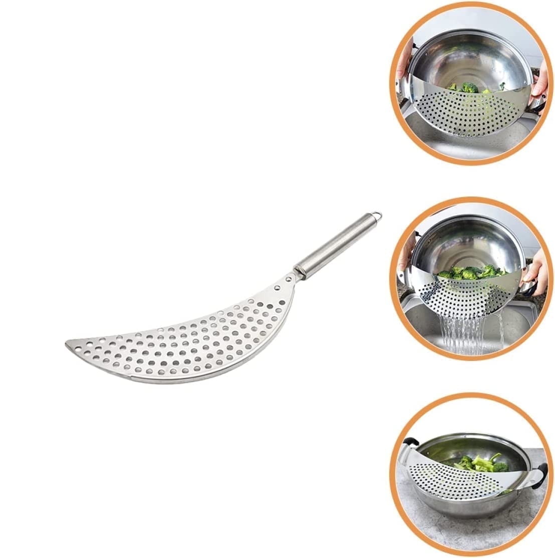 Pasta Strainer with Handle, Casewin Stainless Steel Crescent Pot ...