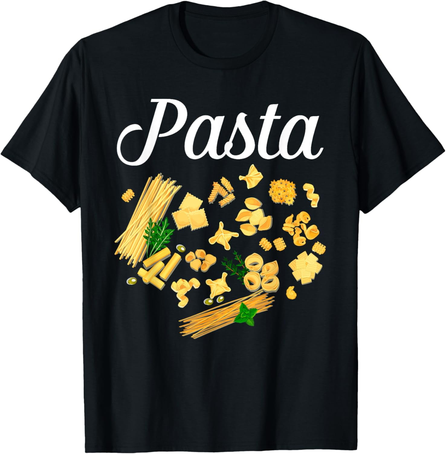Pasta Types Italian Food Lover Foodie Spaghetti Noodle T-Shirt ...