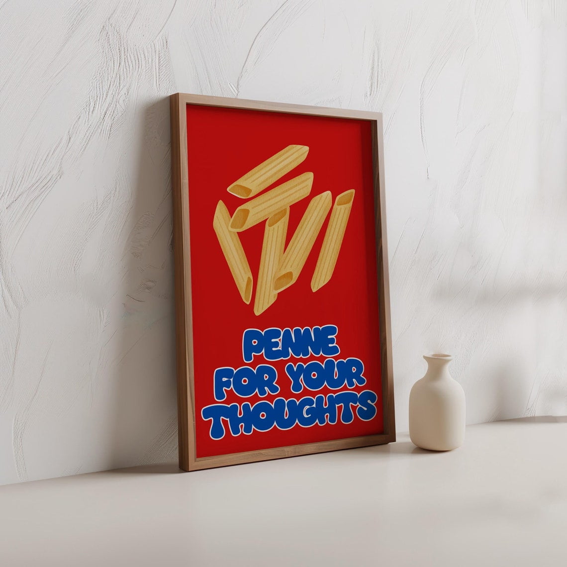 Pasta Wall Art, Penne Kitchen Art Poster, Penne For Your Thoughts, Food ...