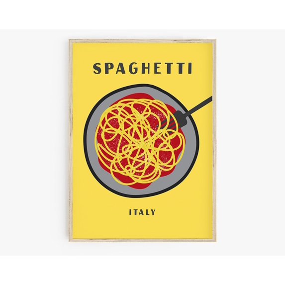 Pasta Wall Art, Spaghetti Poster, Retro Food Art, Preppy Room Decor ...