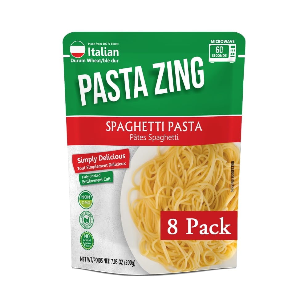 Pasta Zing Microwavable Spaghetti Pasta Pack of 8, 7.05 oz, Ready in 60 ...