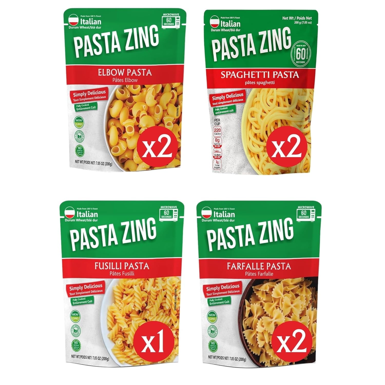Pasta Zing Microwavable Variety Pasta Pack of 7 | 2x Elbow | 2x ...