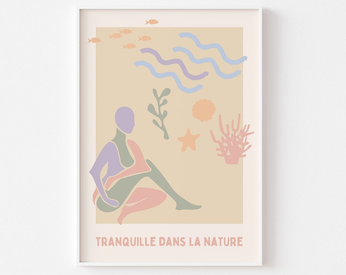 Pastel Abstract Matisse Inspired Tranquil Nature Print - Beach Ocean ...