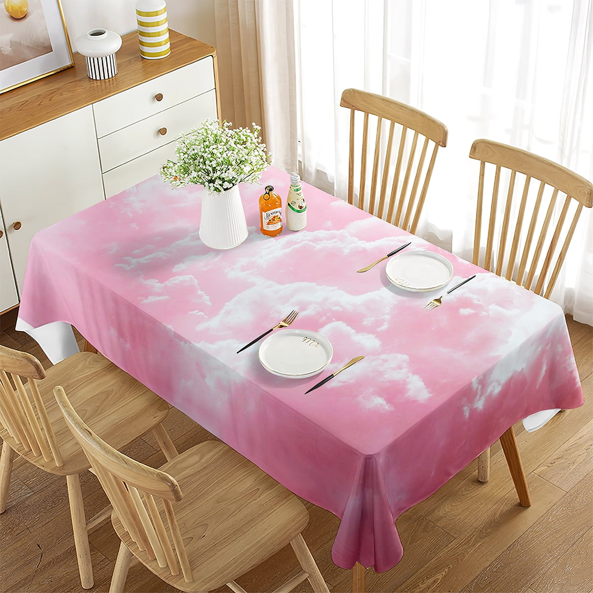 Pastel Aesthetic Tablecloth Pink Cloud Simple Pattern Table Cover ...