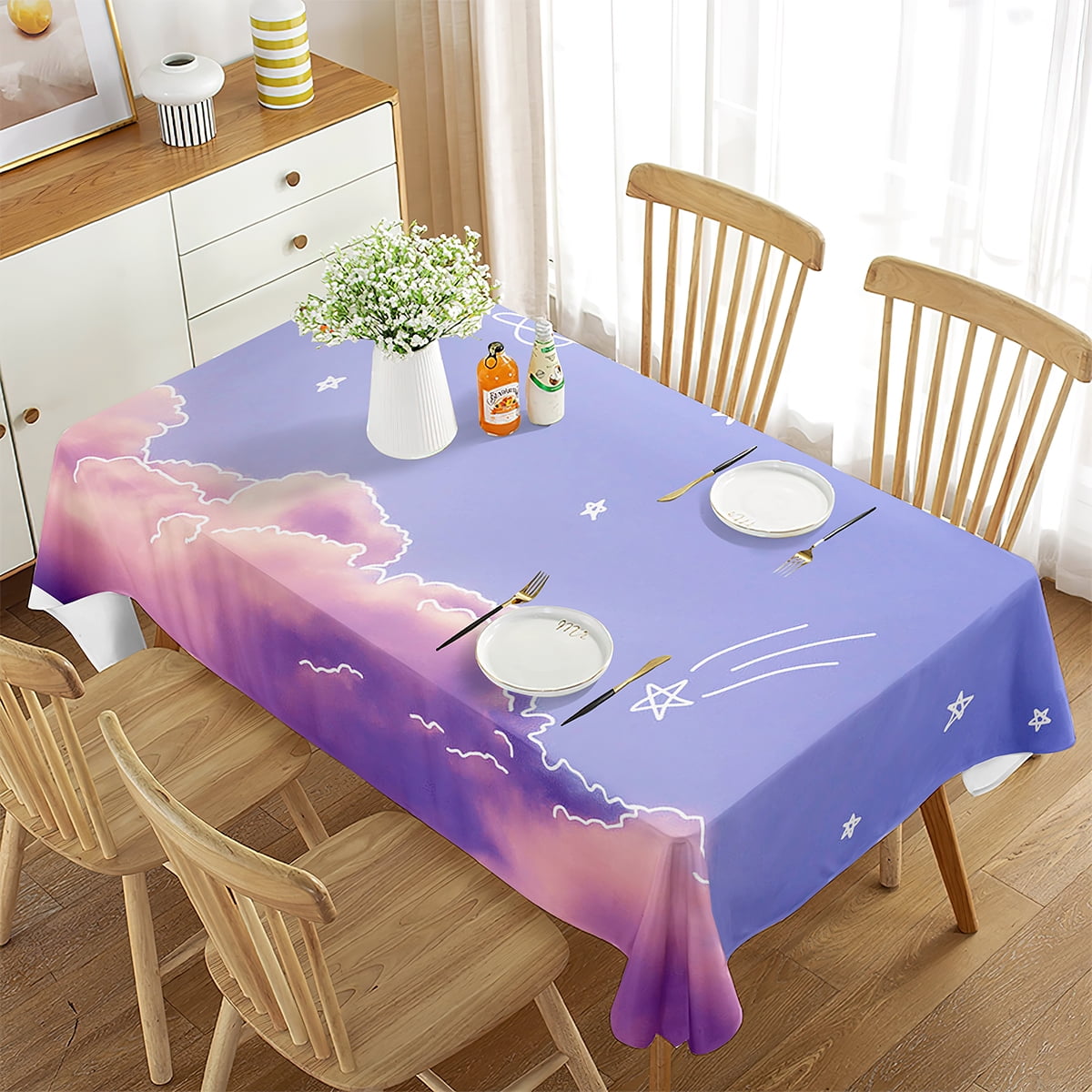 Pastel Aesthetic Tablecloth Pink Cloud Simple Pattern Table Cover ...